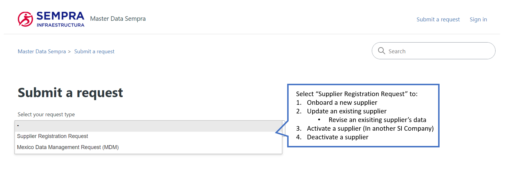 Submit a Supplier Registration Request – Master Data Sempra